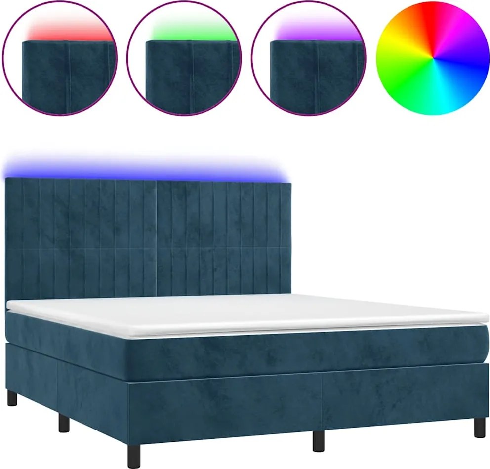 Box spring postel s matrací a LED tmavě modrá 160x200 cm samet 3136255