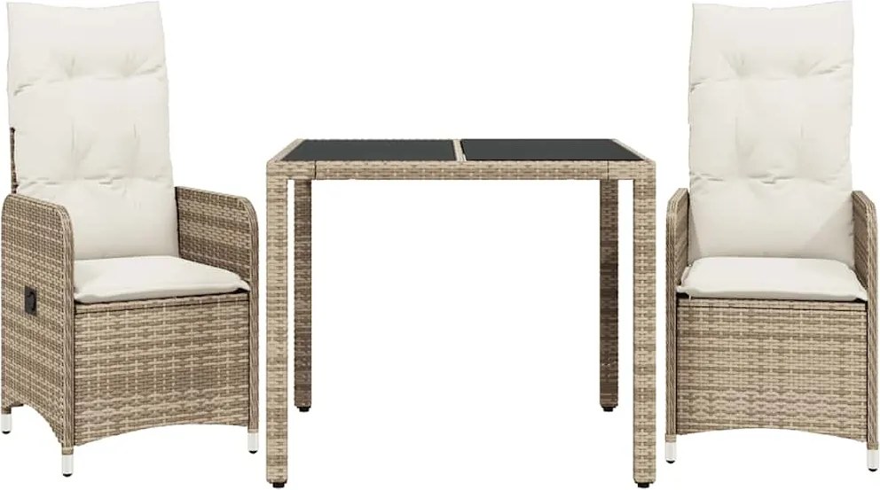 3dílný zahradní bistro set s poduškami béžový polyratan 3277095