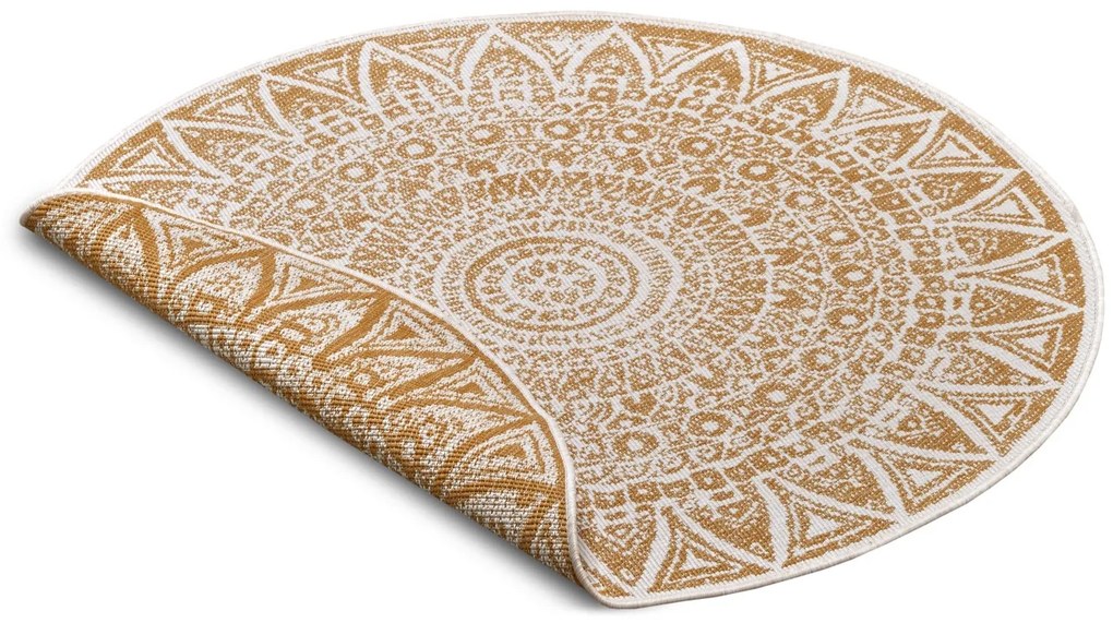 MK Original: Produkty s rodokmenem, Kusový koberec Mujkoberec Original Nora 105792 Ochre kruh – na ven i na doma, 140x140 (průměr) kruh, žlutá, chodba / předsíň