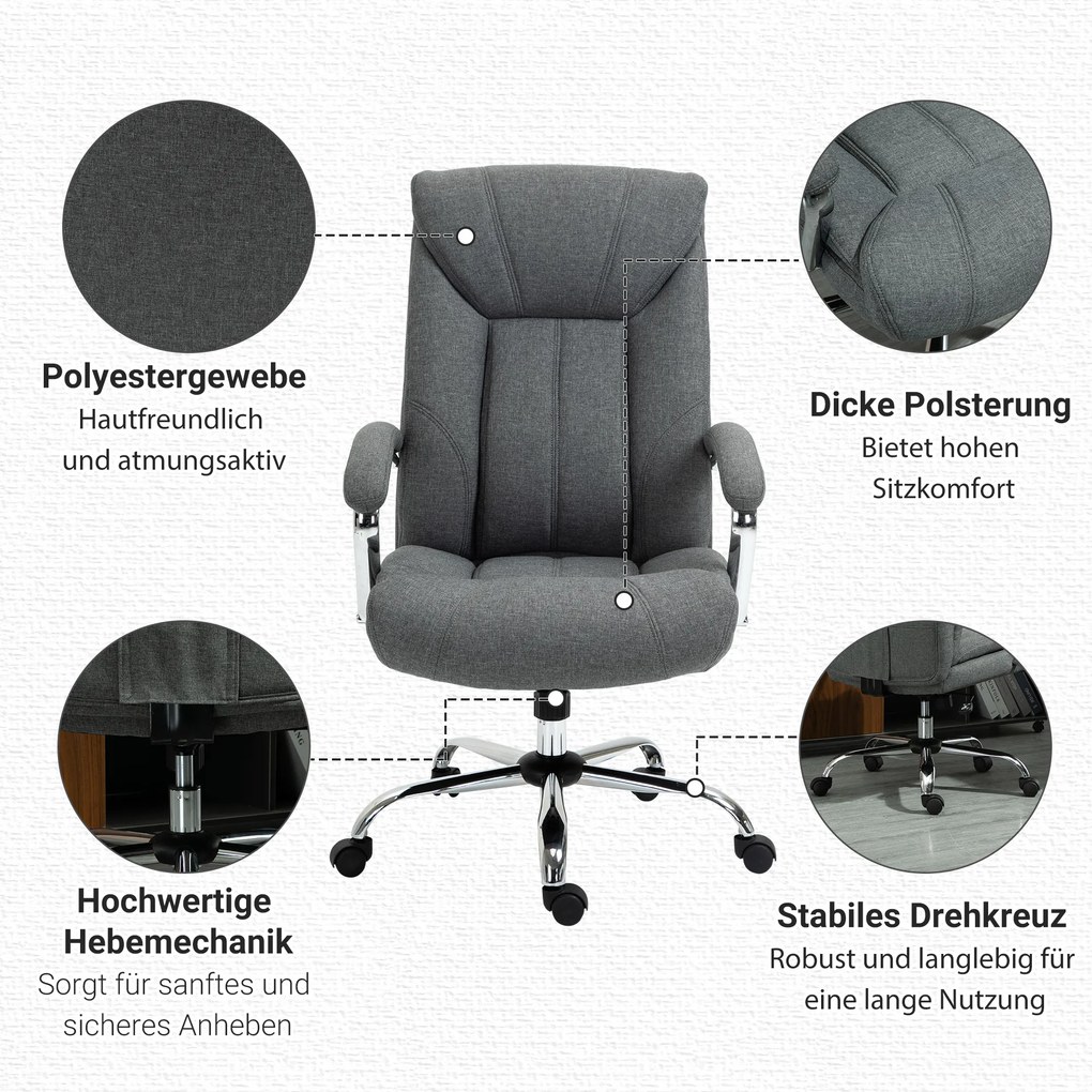 Ergonomická výškově nastavitelná kancelářská židle Vinsetto s funkcí houpání v šedé barvě pro kancelář a domácí kancelář