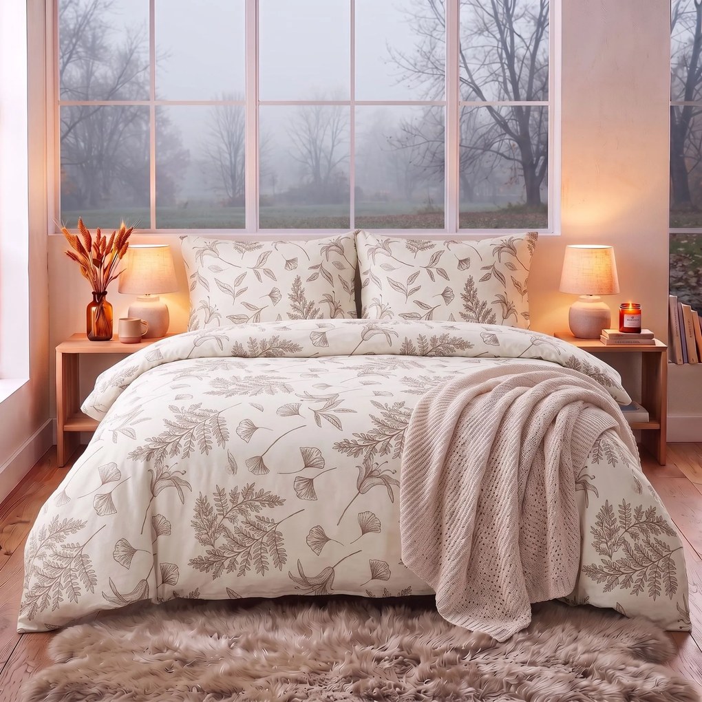 Kvalitex Flanelové povlečení LILIE béžová 1x 140/220, 1x 70/90cm