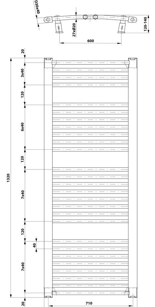 Sapho, ORBIT otopné těleso s bočním připojením 750x1320 mm, 996 W, bílá