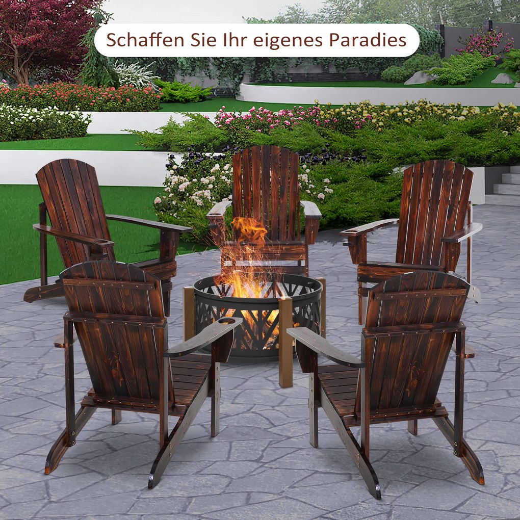 Zahradní židle Adirondack s držákem na kelímek Zahradní lehátko Balkonová židle z masivního dřeva Charred 72 x 95 x 93 cm