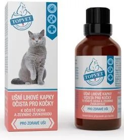 Ušní lihové kapky očista pro kočky TOPVET 50ml