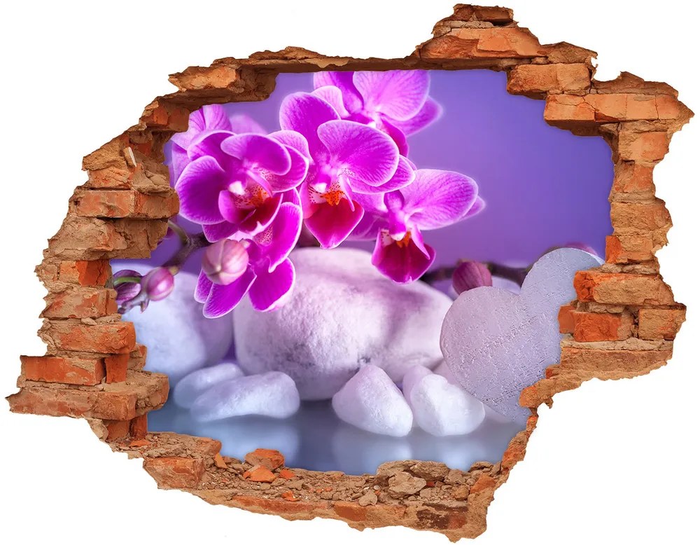 Wallmuralia Samolepící díra na stěnu Orchidej a srdce 90x70 cm