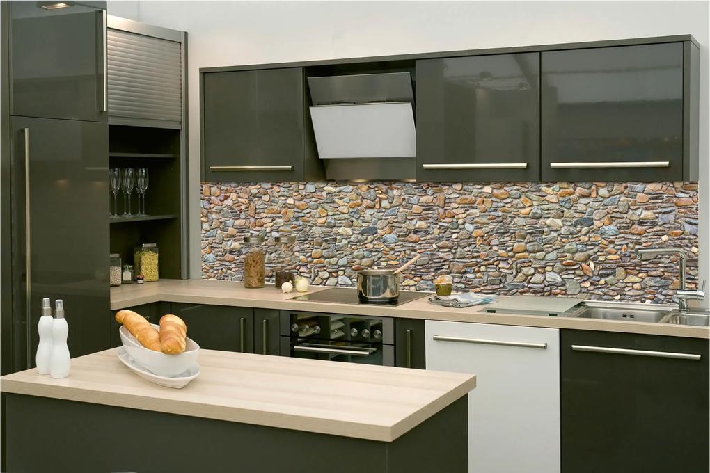 DIMEX | Fototapeta do kuchyně Zeď z oblázků KI-260-250 | 260 x 60 cm | hnědá, šedá, béžová