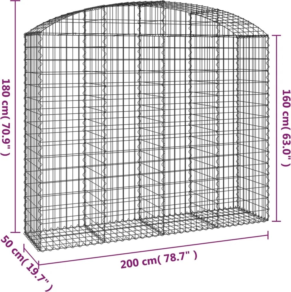 Klenutý gabionový koš 200 x 50 x 160/180 cm pozinkované železo 153478
