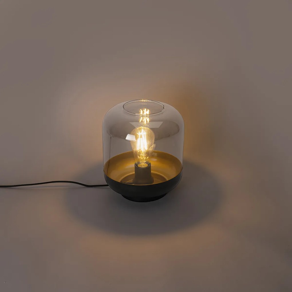 Designová stolní lampa černá se zlatem a kouřovým sklem - Kyan