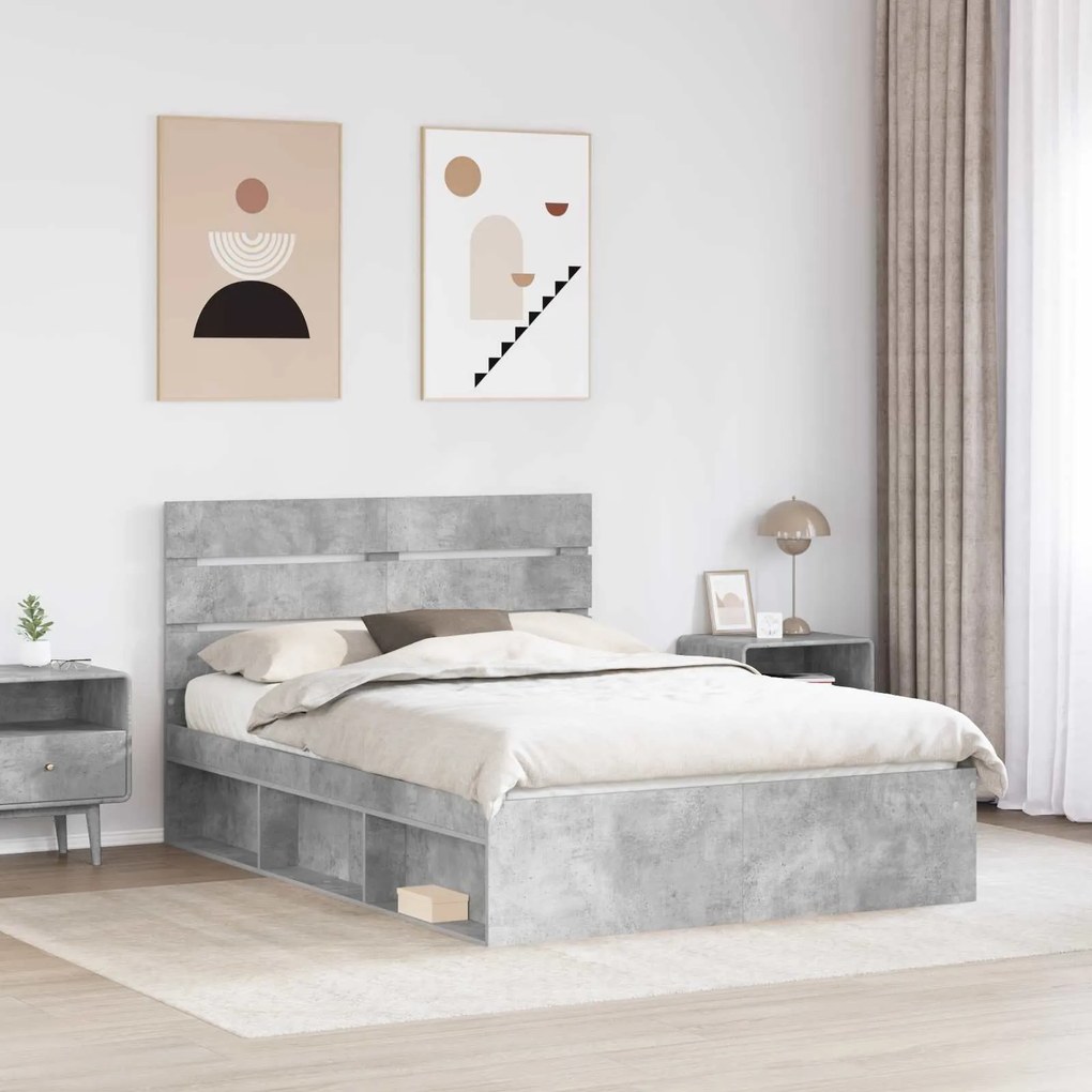 Rám postele s čelo Beton 140 x 200 cm Masivní borové dřevo 3411739