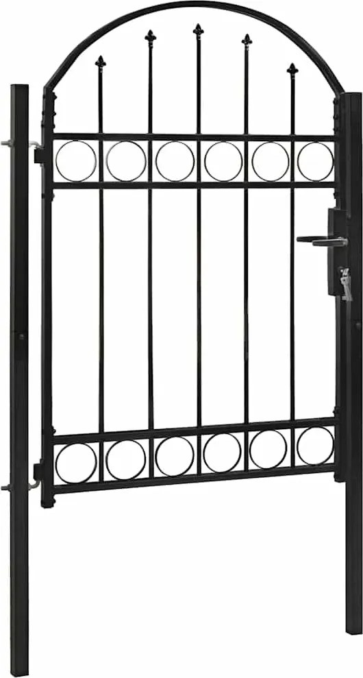 Plotová branka ASSEN s klenutým vrcholem ocelová 100 x 125 cm černá 143085