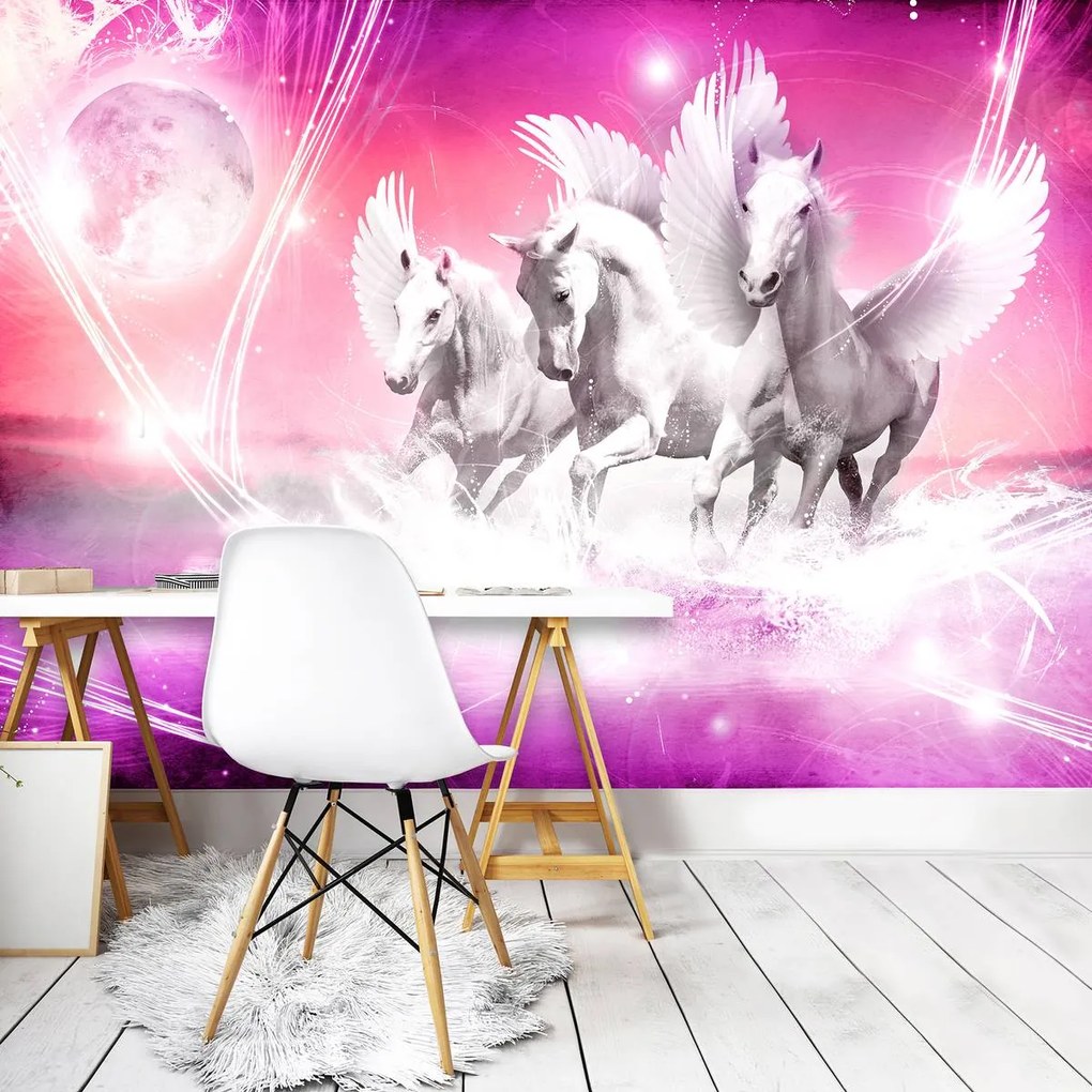 Fototapeta - Pegasus na růžovém pozadí (152,5x104 cm)