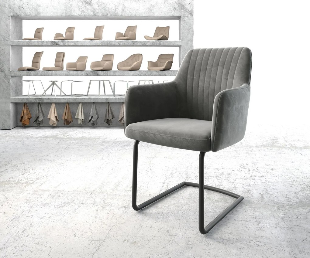DELIFE Jídelní židle Greg-Flex šedý samet konzolová podnož kulatá černá