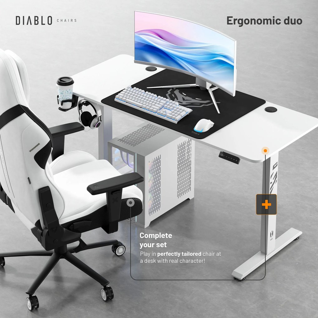 Výškově nastavitelný stůl 140 cm bílý: Diablo X-Tensio 1400