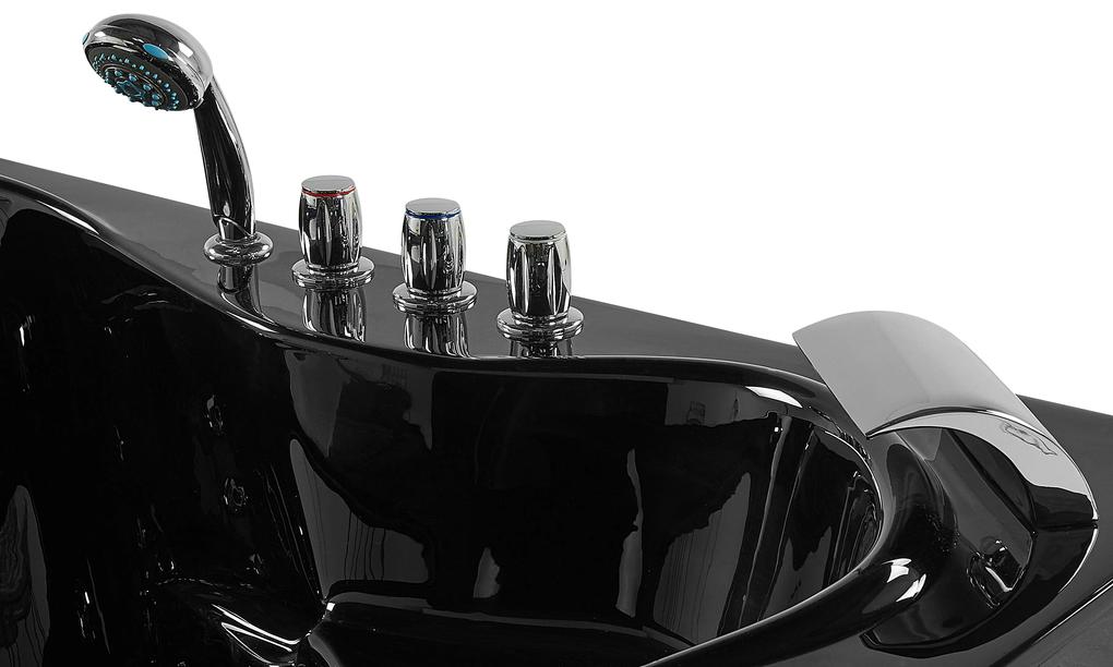 Vířivá rohová vana s LED osvětlením a vodními tryskami 190 x 150 cm černá TOCOA Beliani