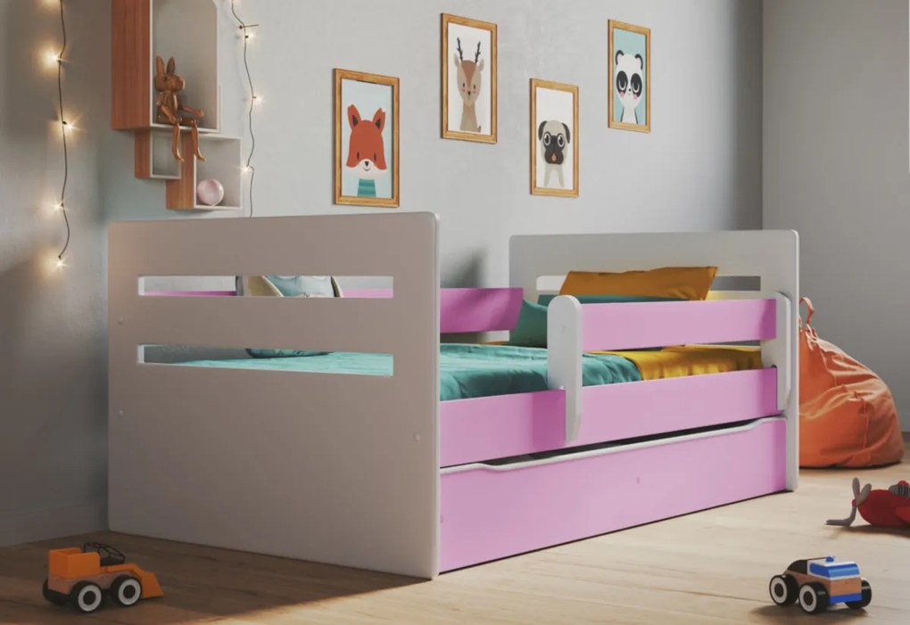 Dětská postel TOMI + matrace + úložný prostor, 80x180, růžová