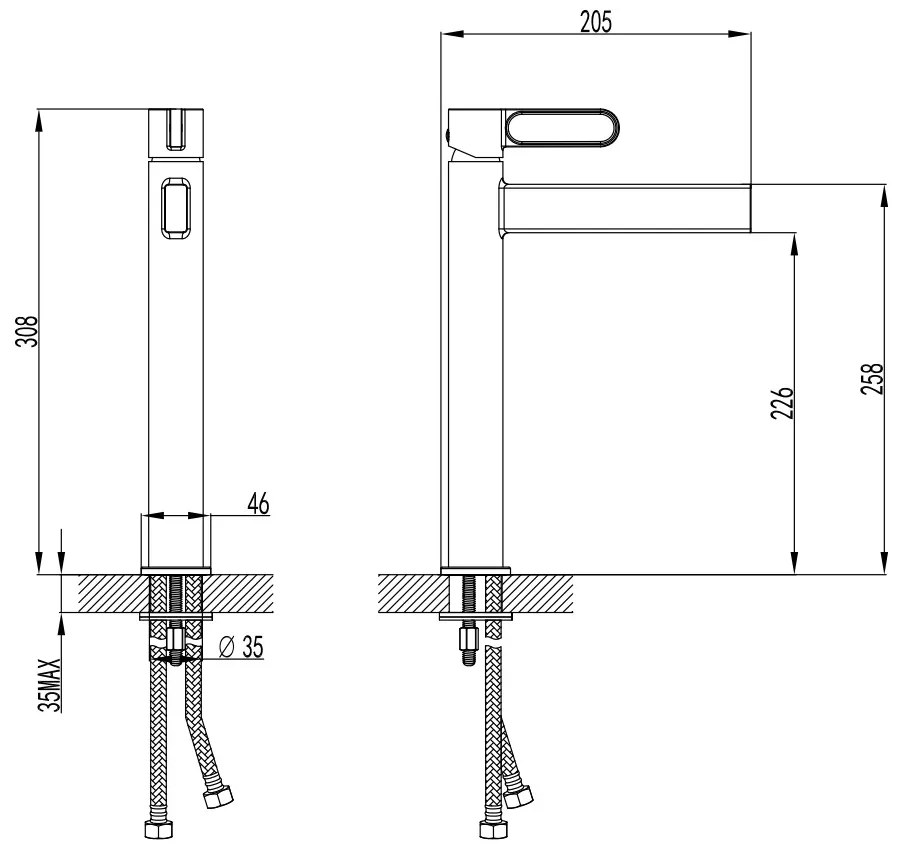 F-Design Zaffiro, vysoká umyvadlová baterie, černá matně-růžové zlato, FD1-ZFR-2L-25