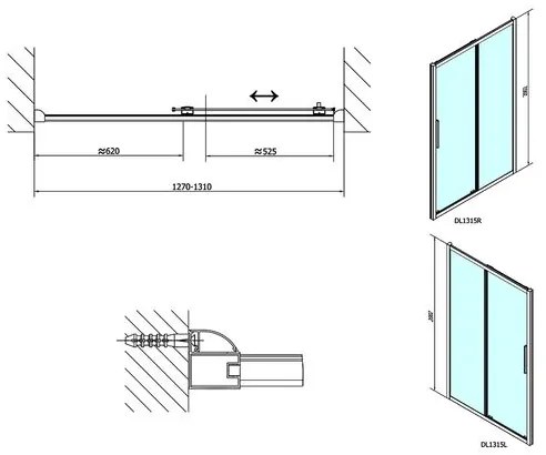 Polysan Lucis Line Sprchové dveře 130 cm, chrom/čiré sklo, DL1315