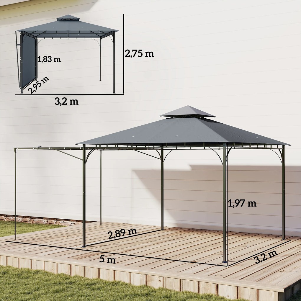 Pavilon 3,2x3,2 m Stáj Zimní zahradní pavilon s výsuvným přesahem střechy, dvojitá střecha Tmavě šedá barva