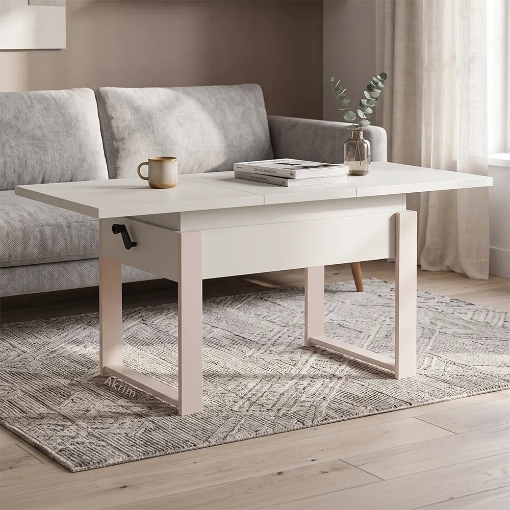 Rozkládací polohovací konferenční stolek HOGO 3v1 | 120-157x62,5-74,5x67 cm | síla horní desky 32 mm | bílá/nohy kašmír
