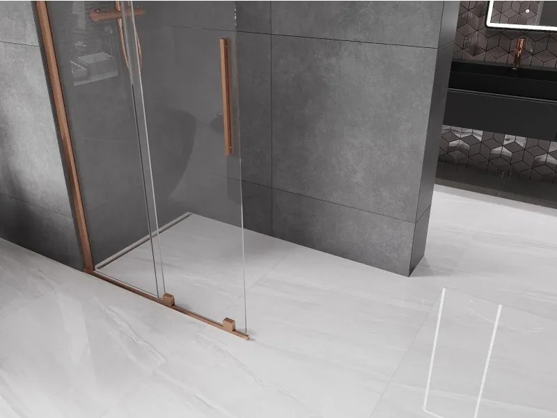 Mexen Velar, posuvné dveře do otvoru typ Walk-In 110 cm, 8mm čiré sklo, měděná matná, 871-110-000-03-65