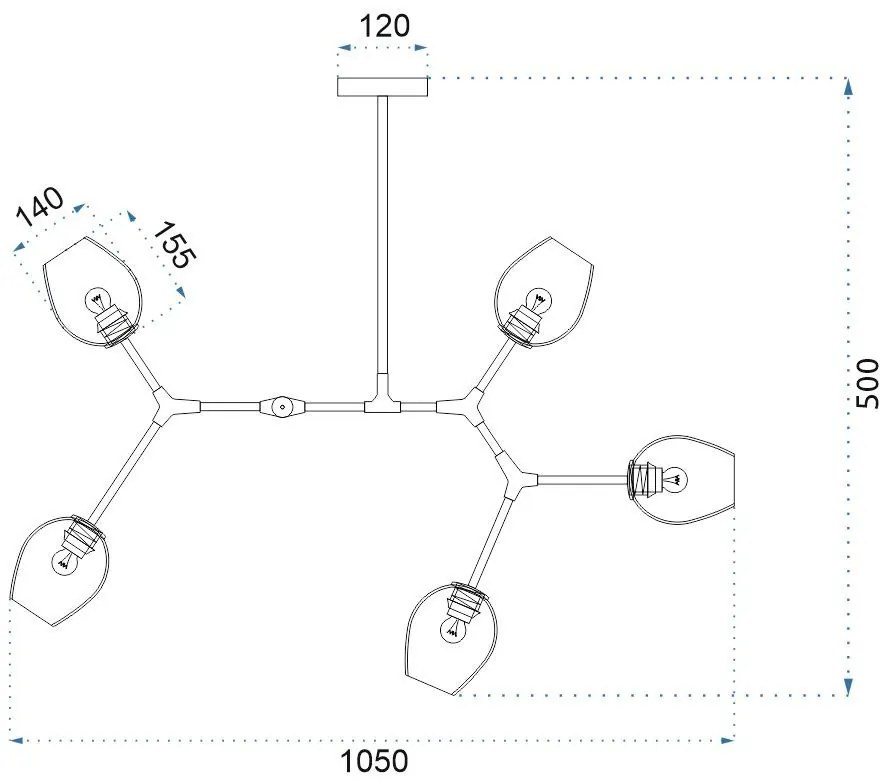 Toolight Skleněné koule 5 ramenná závěsná lampa APP506-5C zlatá