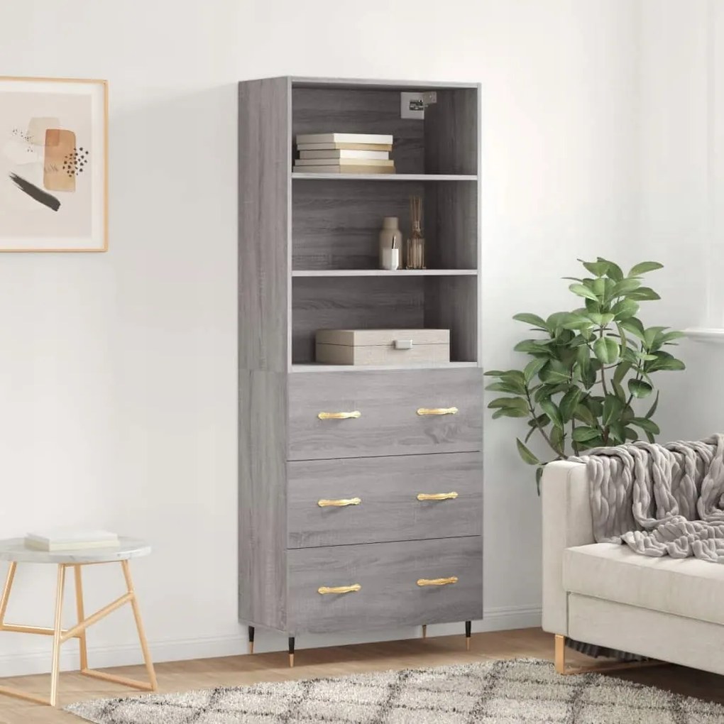 Fionshop 263888984 Skříň highboard šedá sonoma 69,5 x 34 x 180 cm kompozi