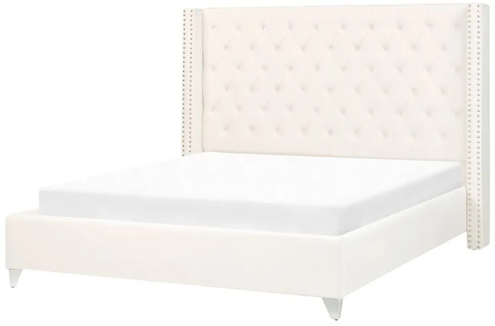 Sametová postel 160 x 200 cm krémově bílá LUBBON Beliani