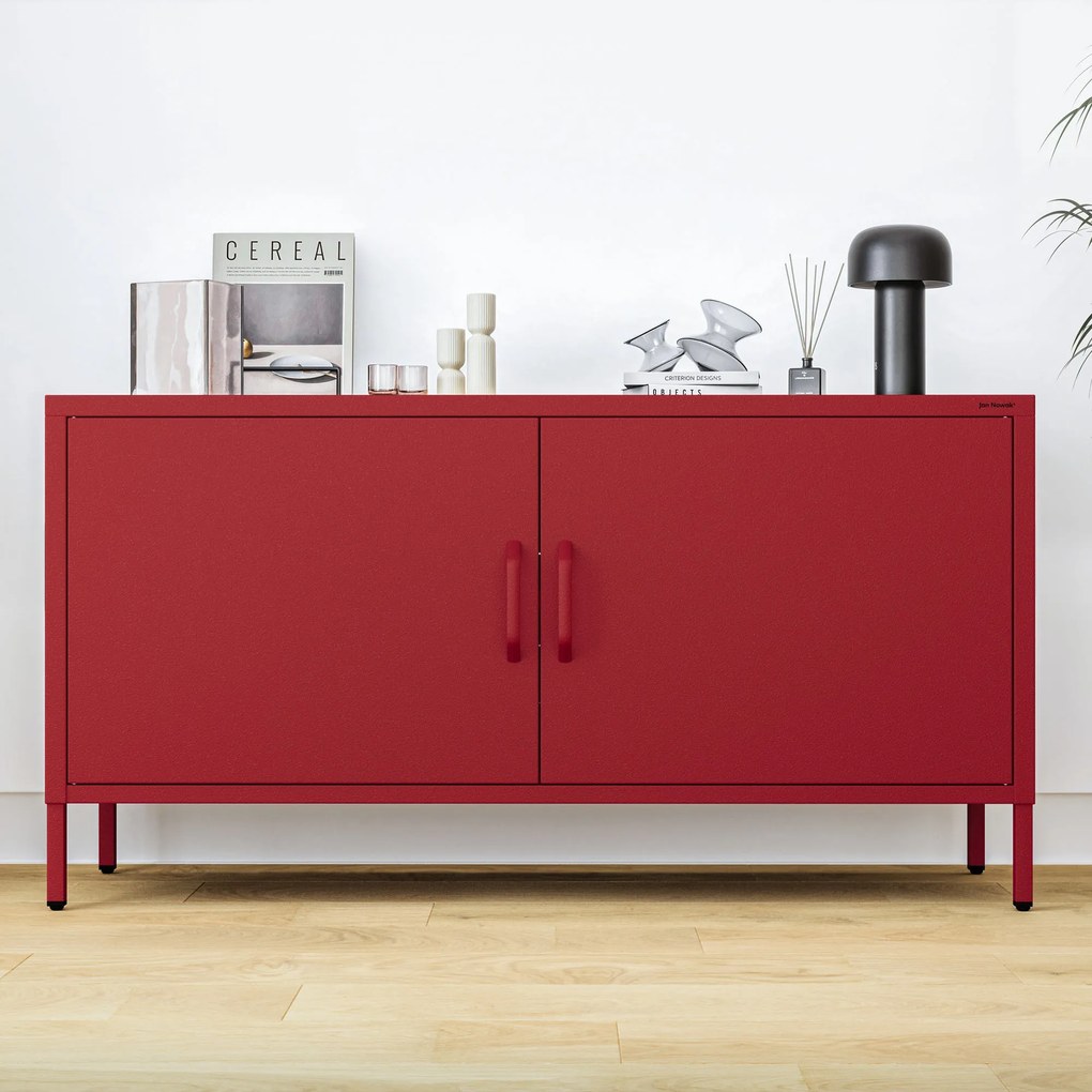TV skříňka kovová na nožičkách červená, 1150x595x400 mm: ROSA Modern