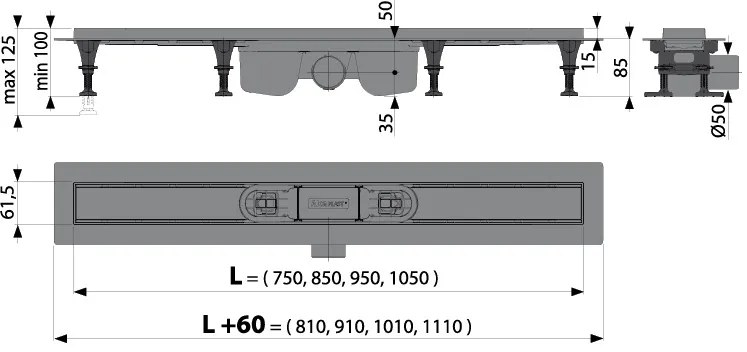 Alcaplast APZ12-1050 Optimal liniový podlahový žlab