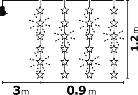 LED vánoční závěs EMOS DCGW01 ZY2263 hvězdy 120x90cm vnitřní použití teplá bílá s časovačem