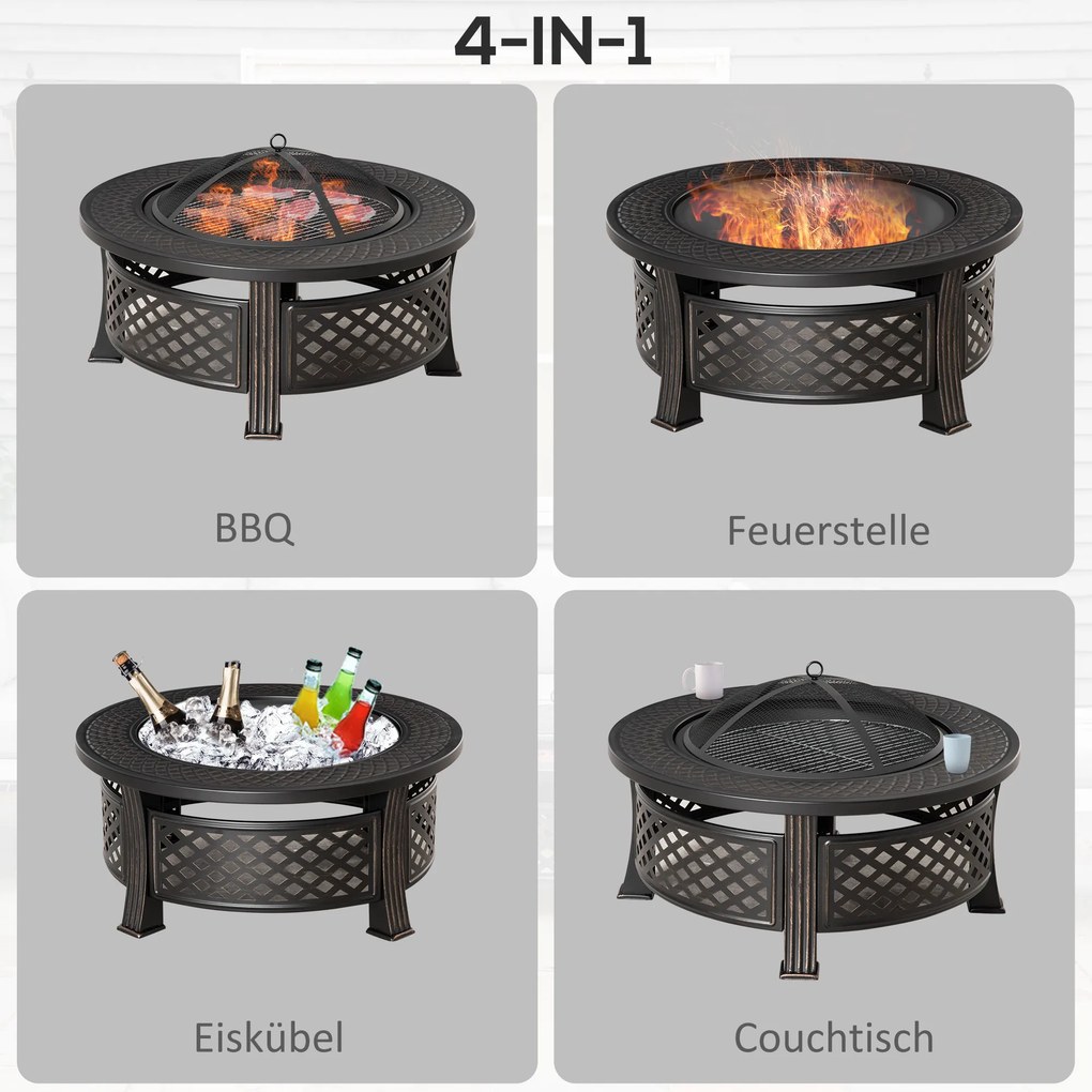 Outsunny miska na oheň pohrabáč ochrana proti jiskrám ohnivý koš ohnivý stůl kulatý ohniště zahrada kempování BBQ ocel černá 81x81x50cm