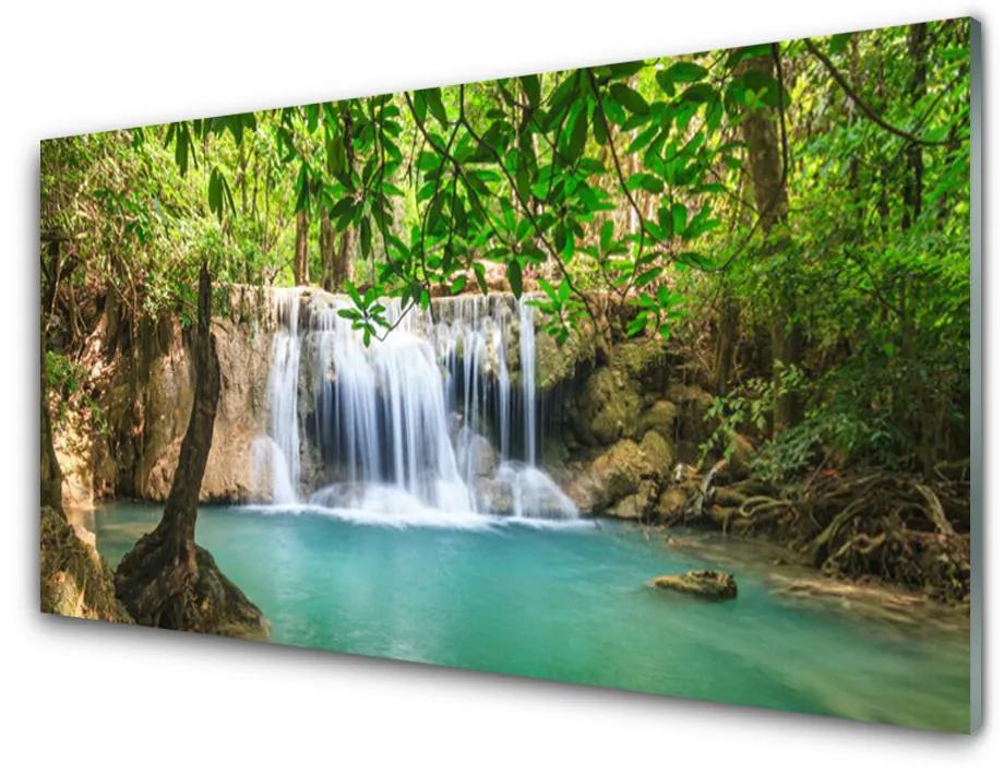 akrylový obraz Vodopád Jezero Les Příroda 140x70 cm