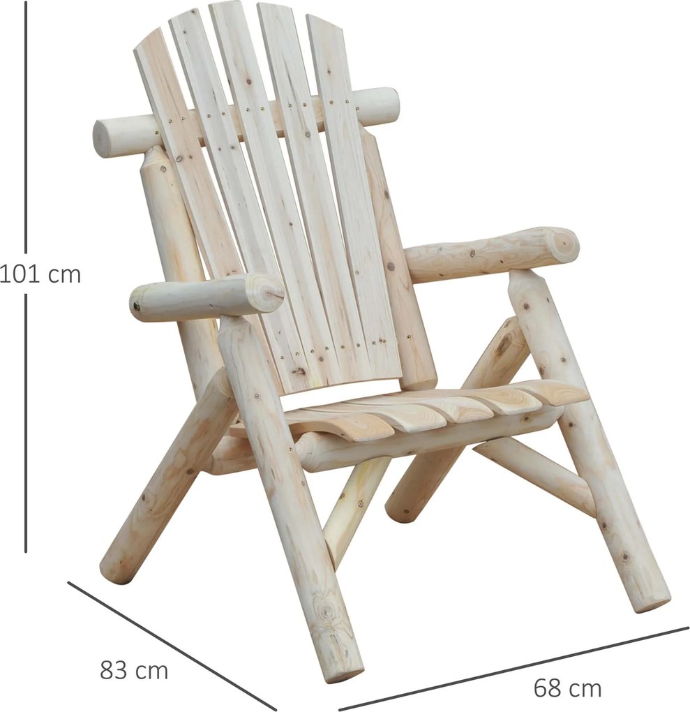 Outsunny Adirondack zahradní židle zahradní křeslo dřevěná židle s vysokým opěradlem a područkami jedlové dřevo přírodní 83 x 68 x 101 cm | Aosom