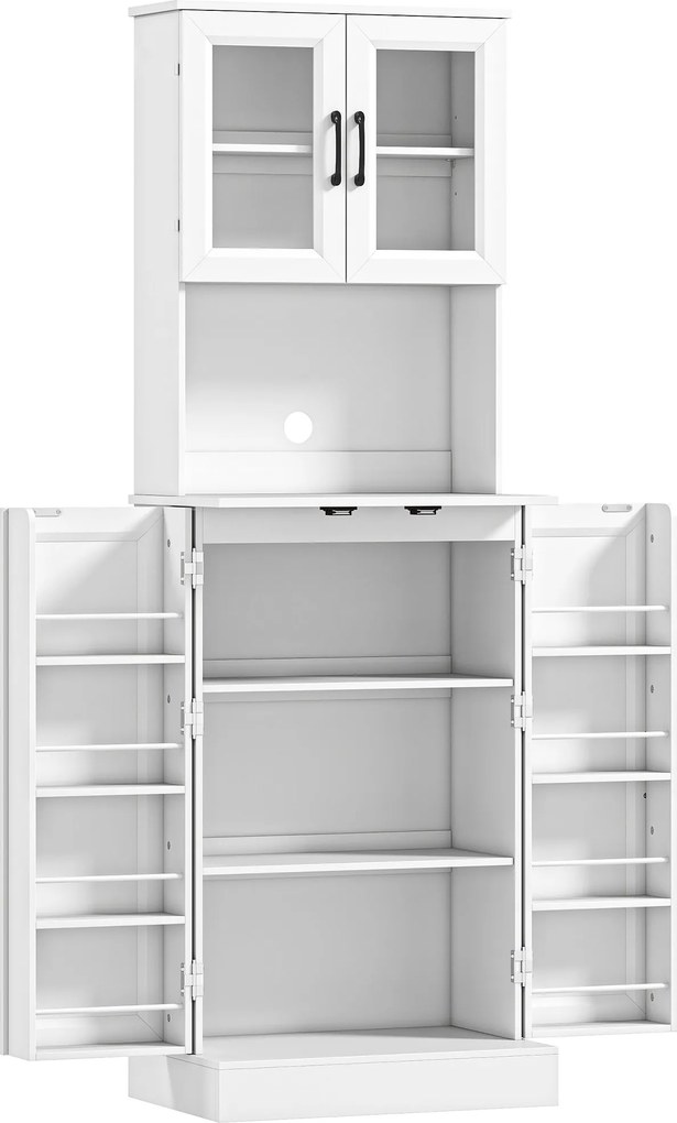 HOMCOM Kuchyňská skříňka, nastavitelná police, pracovní deska, akrylové dveře, otvor pro kabel, do obývacího pokoje, kuchyně, jídelny, MDF, bílá