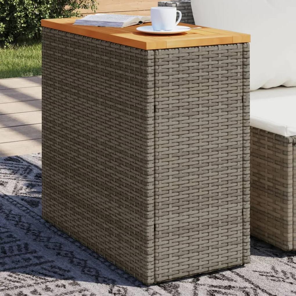 Zahradní stolek s dřevěnou deskou šedý 58x27,5x55 cm polyratan - Default Title