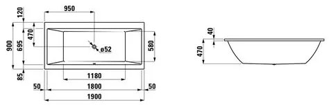 Laufen Pro Vestavná vana 190x90 cm, bílá H2349500000001