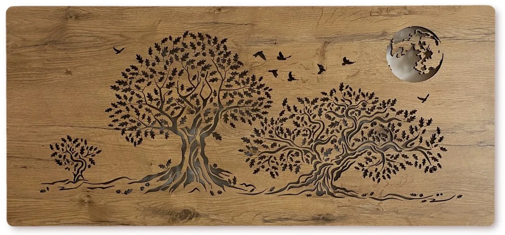Li-Go "Tři duby a měsíc" světelný obraz  230V 110x50cm provedení povrchu: černá s patinou
