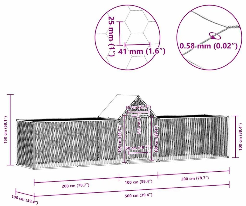 vidaXL Marketos Klec pro kuřata 5 x 1 x 1,5 m pozinkovaná ocel