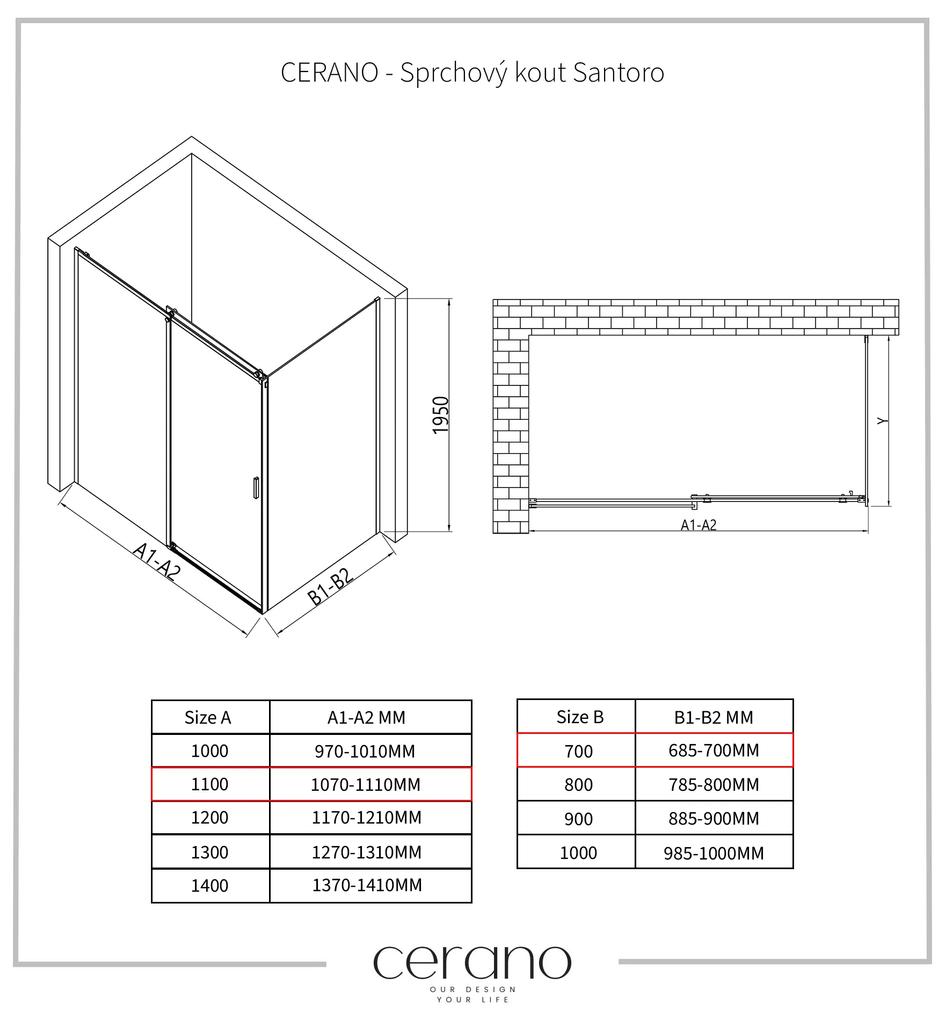 CERANO - Sprchový kout Santoro L/P - černá matná, grafitové sklo - 110x70 cm - posuvný