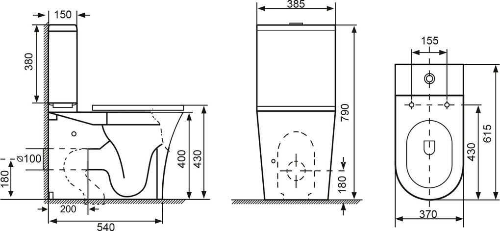 Bruckner Leon wc kombi mísa s nádržkou Rimless spodní zadní odpad keramika bílá 201.437.4