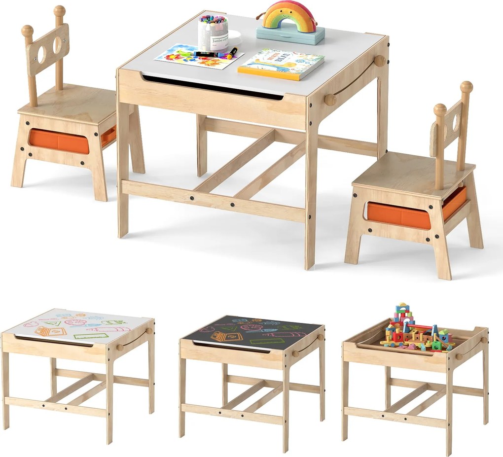 Costway Dětský stůl s 2 židličkami ve tvaru robota 4-in-1 na aktivity s bílou
