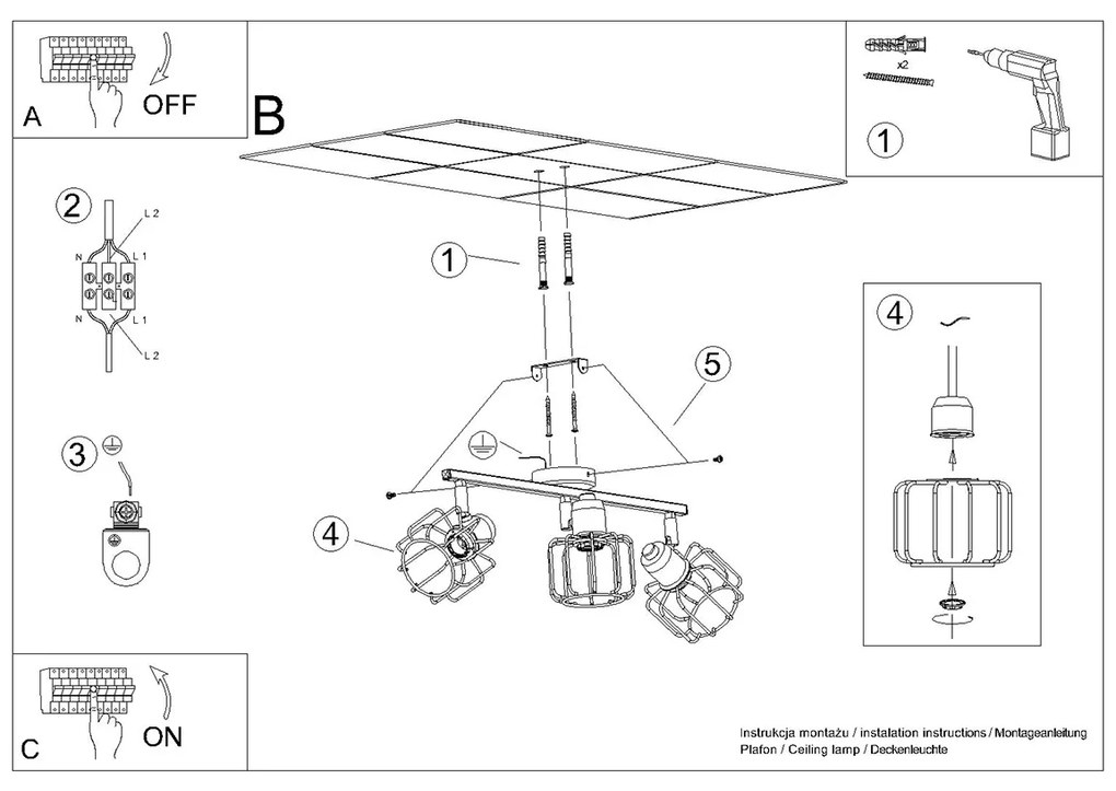 Bodové svítidlo Beluci, 3x bílé drátěné stínítko, (možnost polohování)