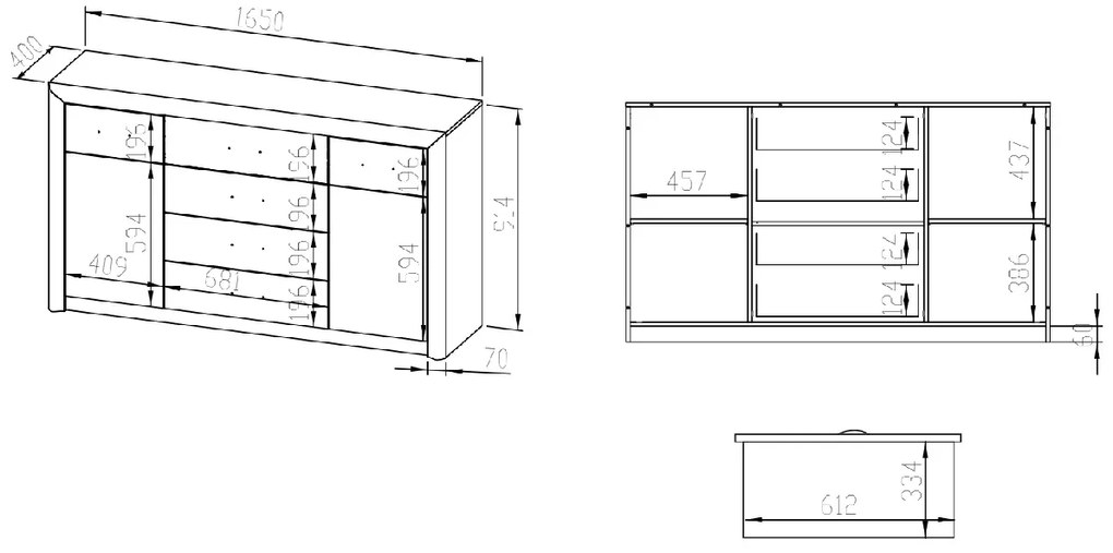 dvoudveřová Komoda Castel 08 s zásuvkami 165 cm - světla sonoma / sonoma truflowa