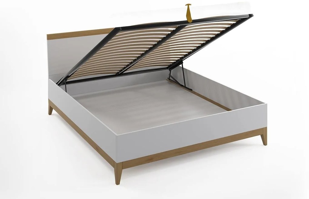 Dřevěná postel s úložným prostorem - Livia - zvýšená  , Buk přírodní, 200x200 cm