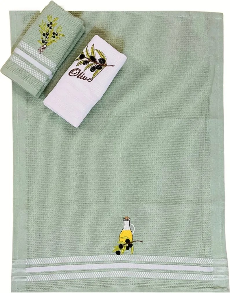 Utěrky na nádobí vaflové Olive 3ks 40x60cm TiaHome