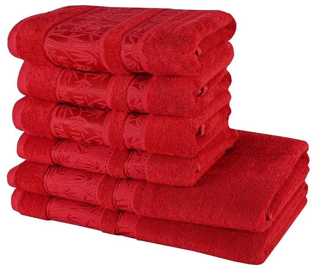 Sada 6 kusů červených bambusových osušek a ručníků EMI