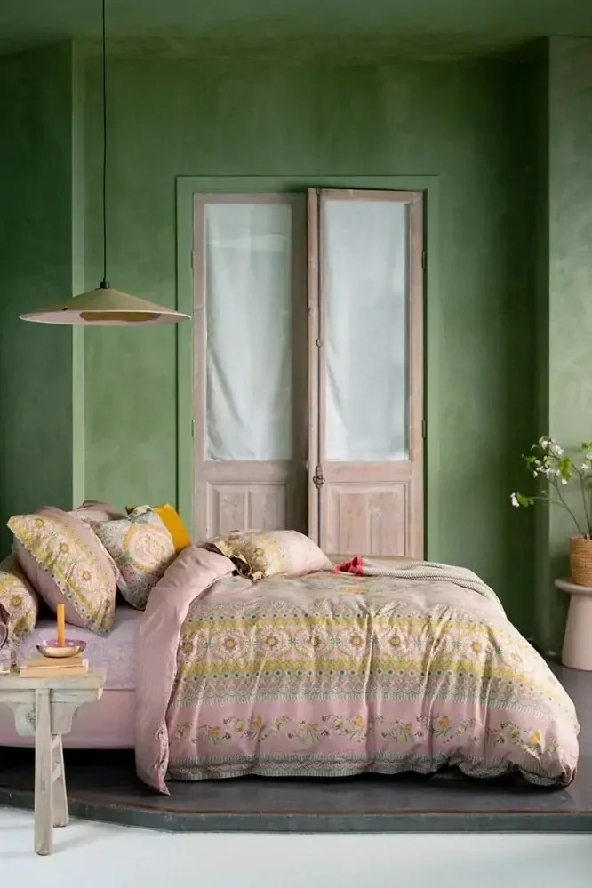 Pip Studio Leafy kvalitní bavlněné prostěradlo s lycrou, růžové (Pružné prostěradlo mimořádné kvality)