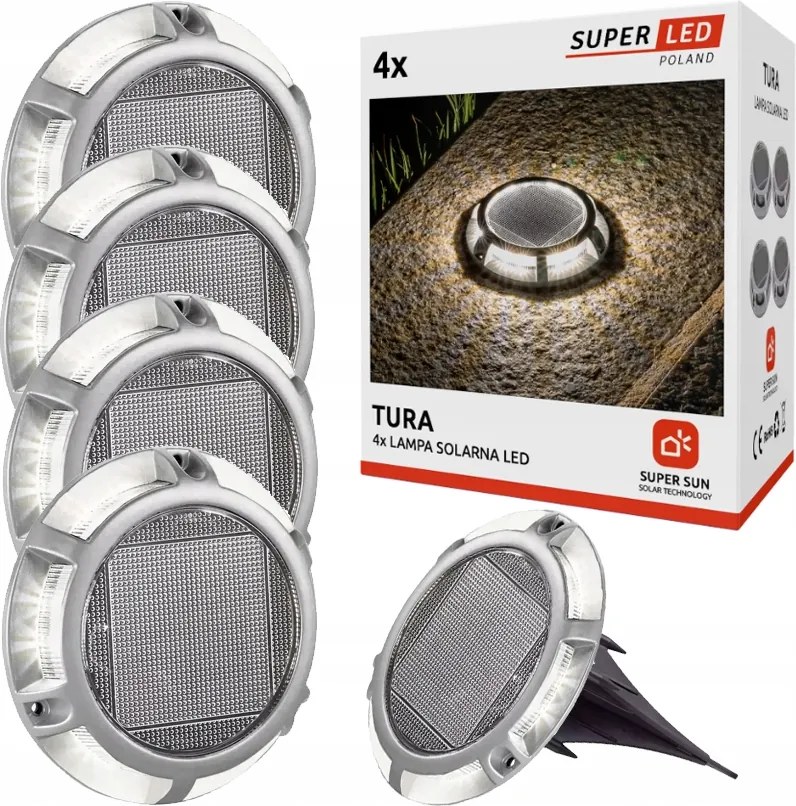 Sada 4 x Solární lampa Led zapichovací zahradní disk SuperLED Premium