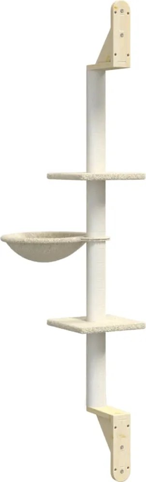 Nástěnné škrabadlo pro kočky se sloupkem krémové 142,5 cm 172395