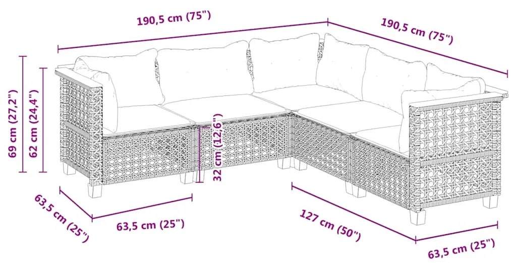 vidaXL 5dílná zahradní sedací souprava s poduškami béžová polyratan